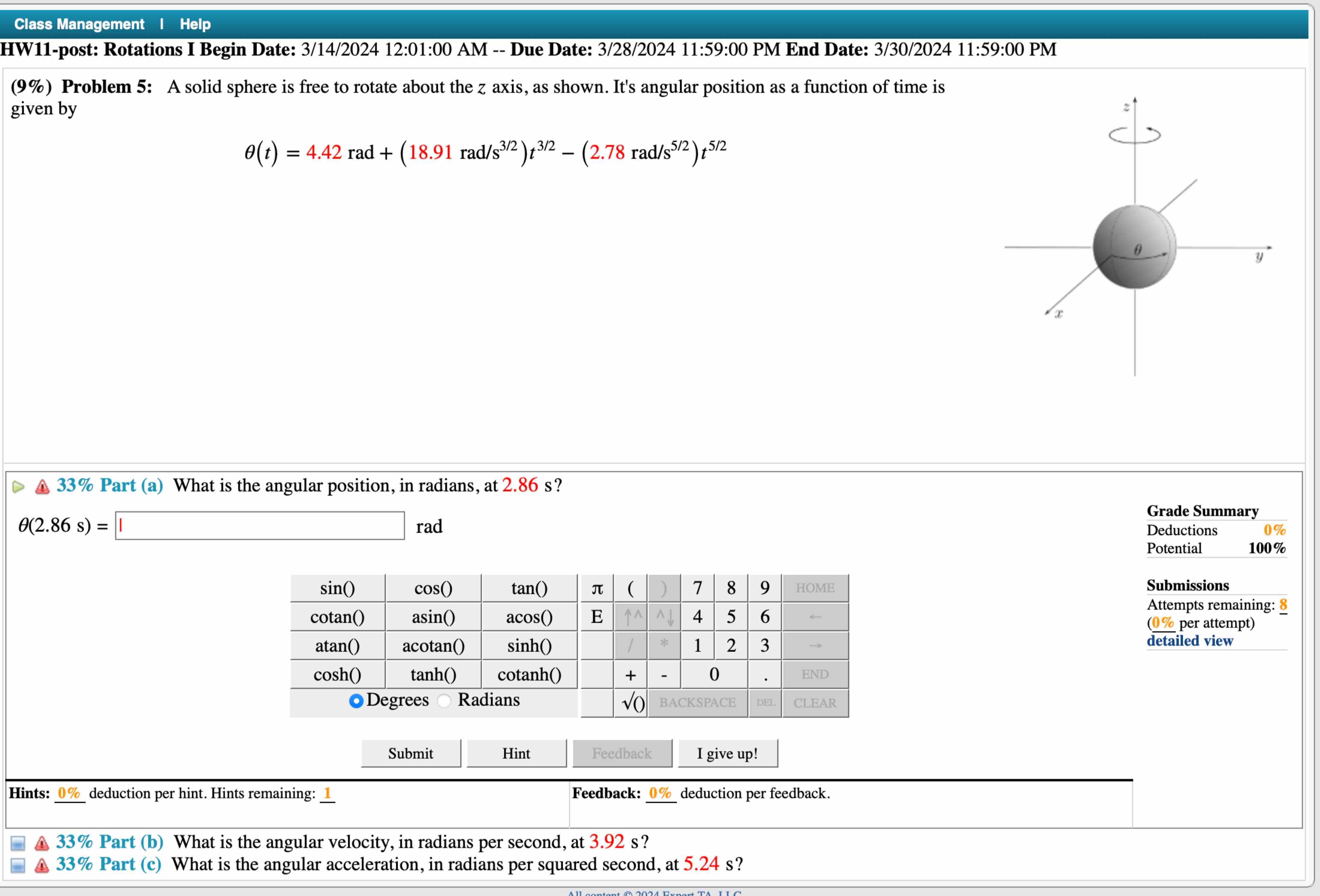 Solved HW11-post: Rotations I Begin Date: 3/14/2024 12:01:00 | Chegg.com