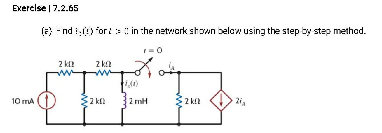 Solved (a) Find i0(t) for t>0 in the network shown below | Chegg.com