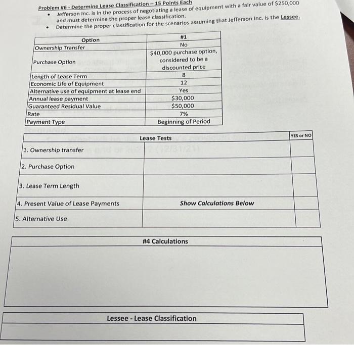 Solved Problem H6 - Determine Lease Classification - 15 | Chegg.com
