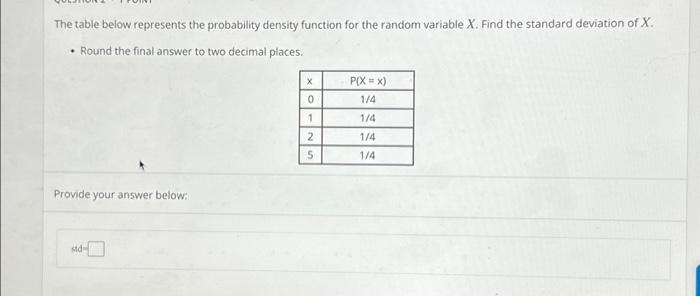 Solved The table below represents the probability density | Chegg.com