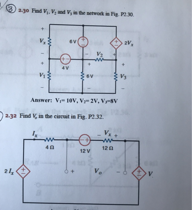 Solved 0 Find V1, V2 and V3 in the network in Fig. P2.30. v | Chegg.com