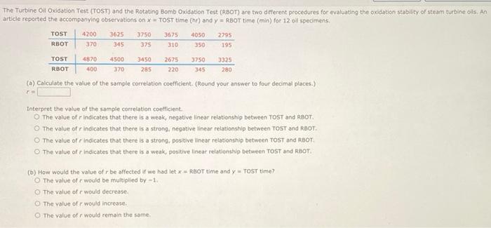 Solved The Turbine Oil oxidation Test (TOST) and the | Chegg.com