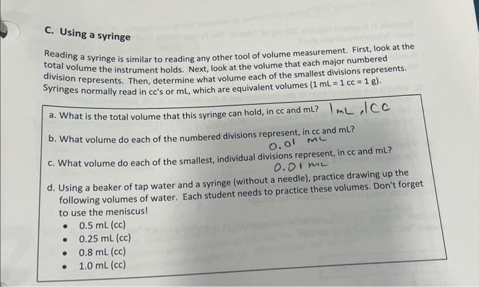 Solved C. Using a syringe Reading a syringe is similar to | Chegg.com