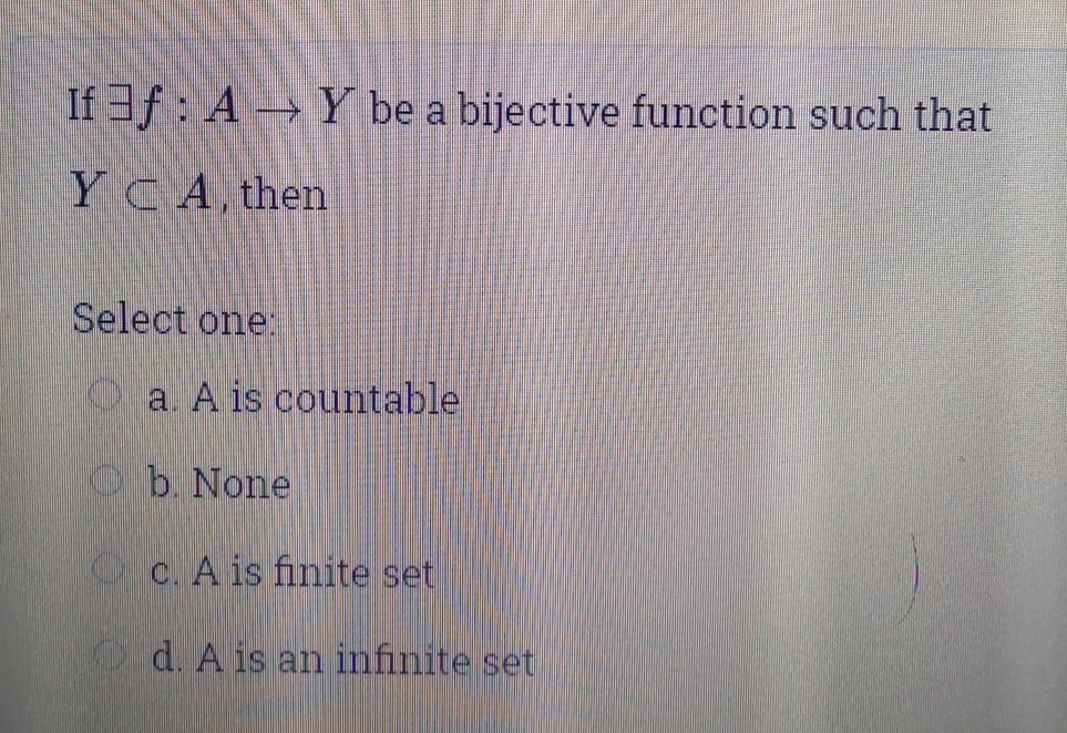 Solved If af: AY be a bijective function such that Y C A, | Chegg.com