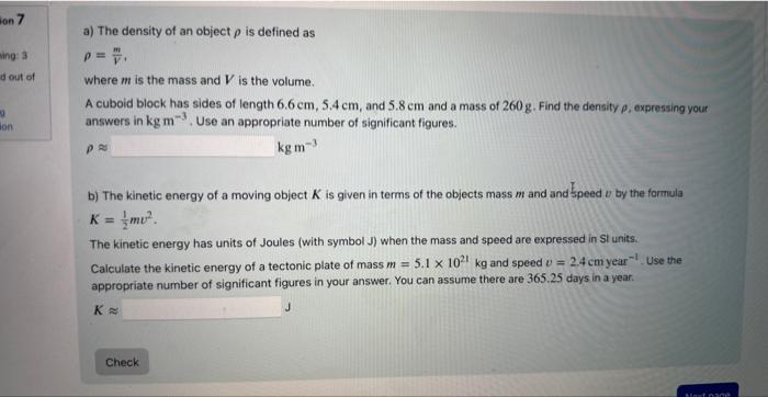 Solved a) The density of an object ρ is defined as ρ=Vm | Chegg.com