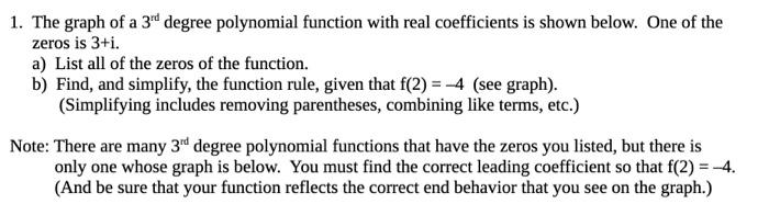 Solved 1. The graph of a 3rd degree polynomial function with | Chegg.com