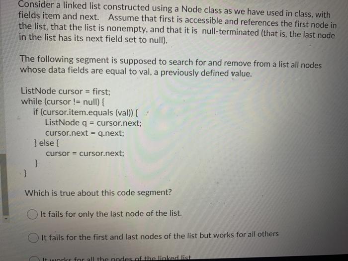 Solved Consider a linked list constructed using a Node class | Chegg.com