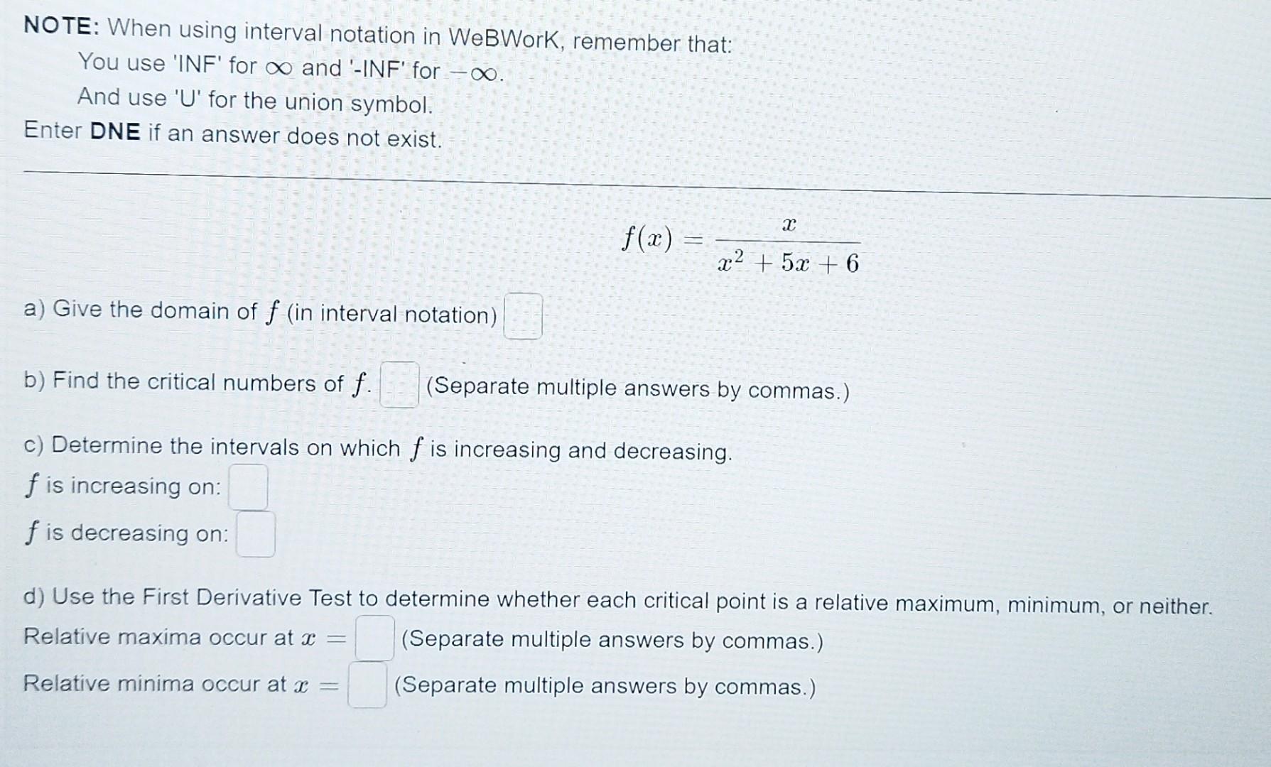 Solved NOTE: When using interval notation in WeBWork, | Chegg.com