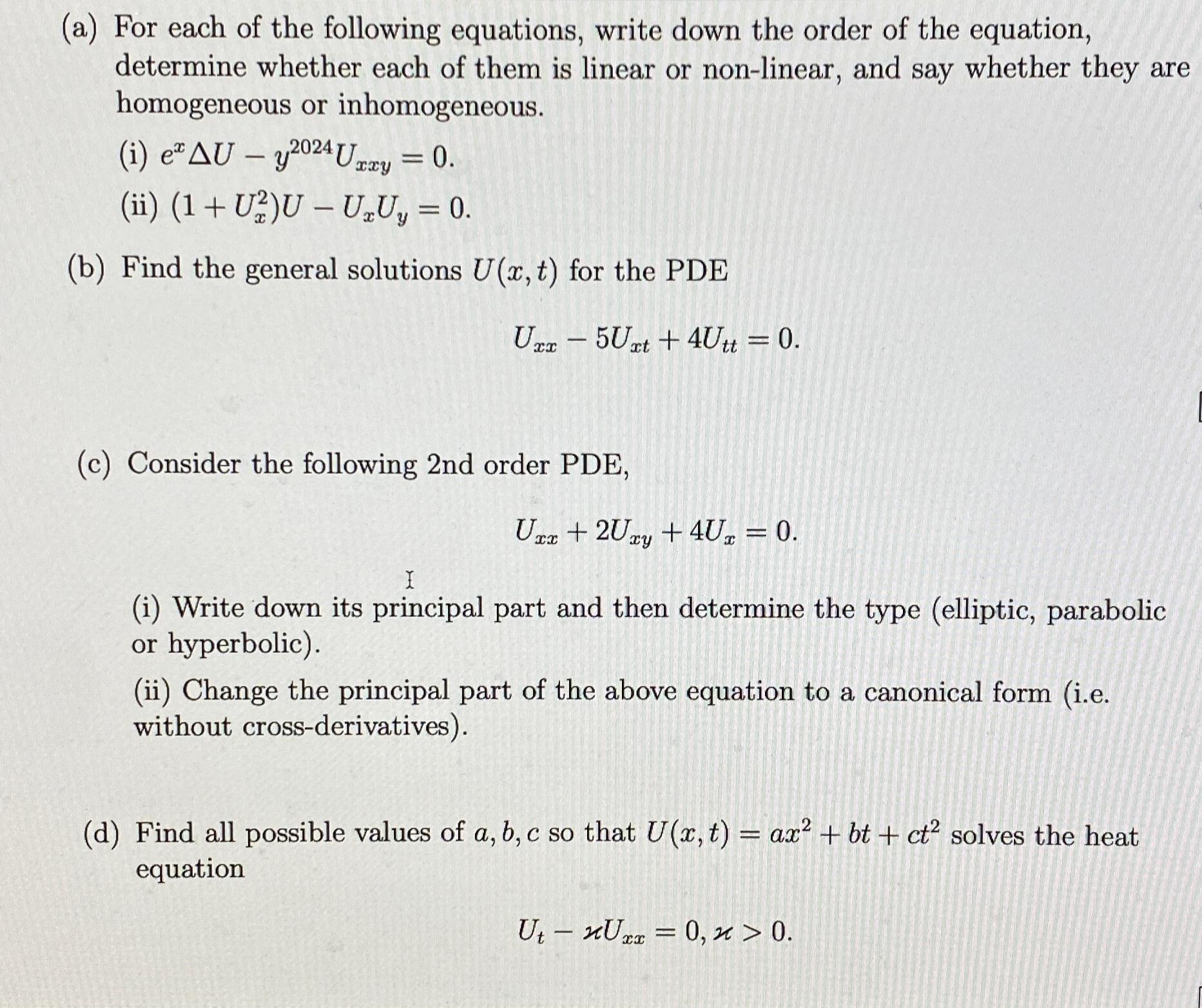(a) ﻿For each of the following equations, write down | Chegg.com