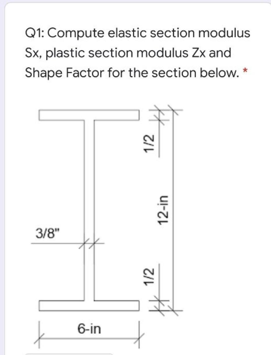 Solved Q1: Compute elastic section modulus Sx, plastic | Chegg.com