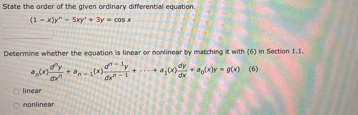 Solved State The Order Of The Given Ordinary Differential