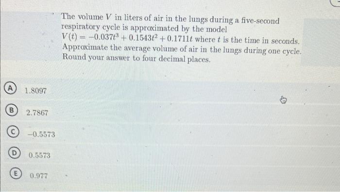 Solved Question 12 The volume Y in litere of air it the | Chegg.com