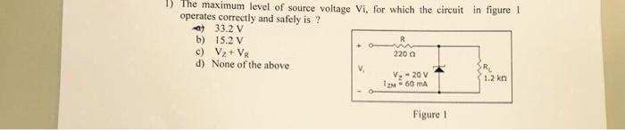 Solved 1) The maximum level of source voltage Vi, for which | Chegg.com