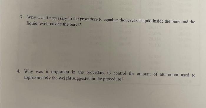 Solved 3. Why was it necessary in the procedure to equalize | Chegg.com