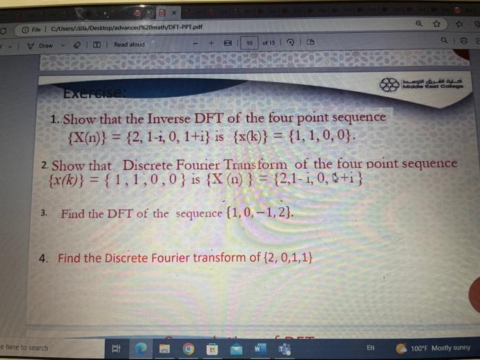 Solved 1. Show that the Inverse DFT of the four point | Chegg.com