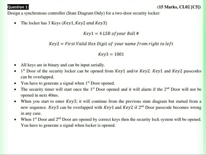 Solved Question 1: (15 Marks, CLO2 [C5] Design a synchronous | Chegg.com