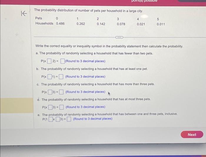 Solved The probability distribution of number of pets per | Chegg.com