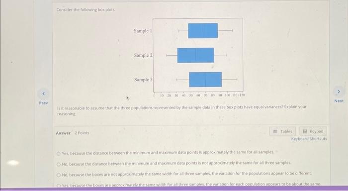 Solved Prev Consider the following box plots. Sample 1 | Chegg.com