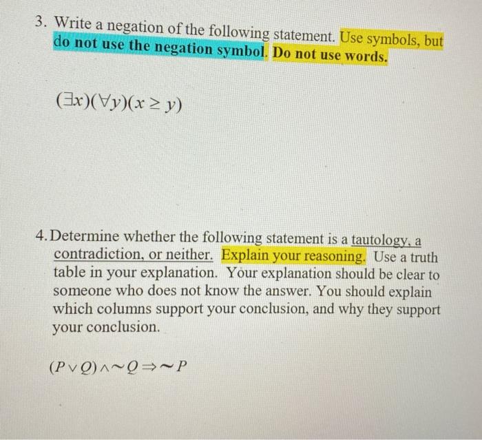 Solved 3. Write a negation of the following statement. Use | Chegg.com