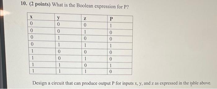 Solved 10. ( 2 points) What is the Boolean expression for P | Chegg.com