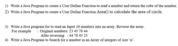 Solved 1) Write a Java Program to create a User Define | Chegg.com