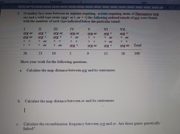 Solved (4 ﻿marks) ﻿In a cross between an arginine-requiring, | Chegg.com