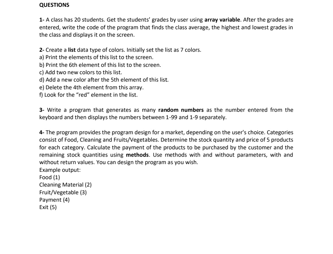 Solved QUESTIONS1- ﻿A class has 20 ﻿students. Get the | Chegg.com