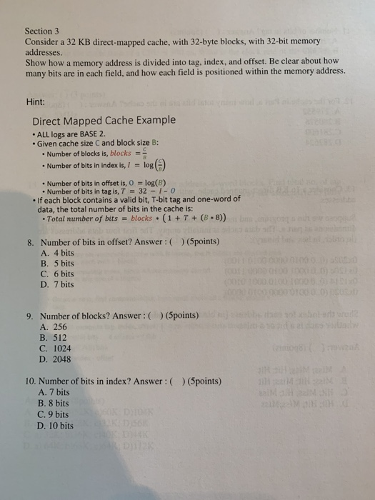 Solved Section 3 Consider a 32 KB direct-mapped cache, with | Chegg.com