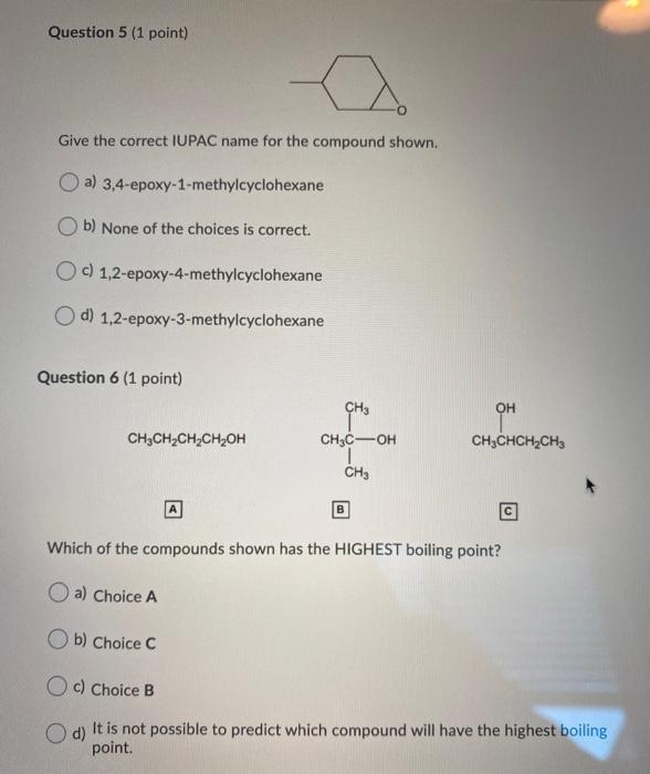 Solved Question 10 (1 point) HO(CH2)6OH CH3(CH2),OH | Chegg.com