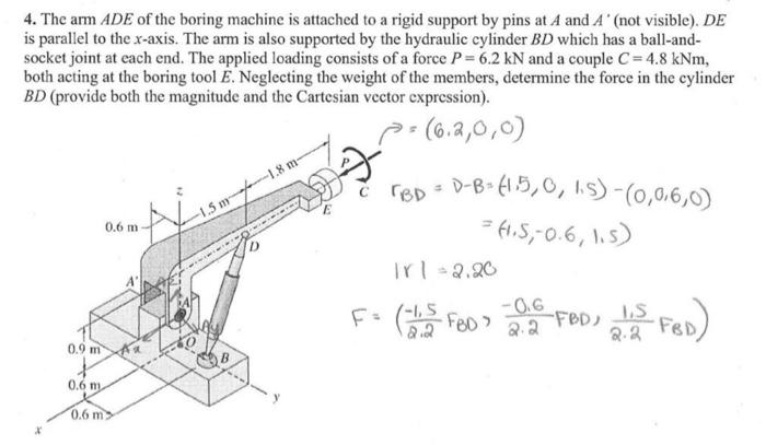 Solved 4. The arm ADE of the boring machine is attached to a | Chegg.com