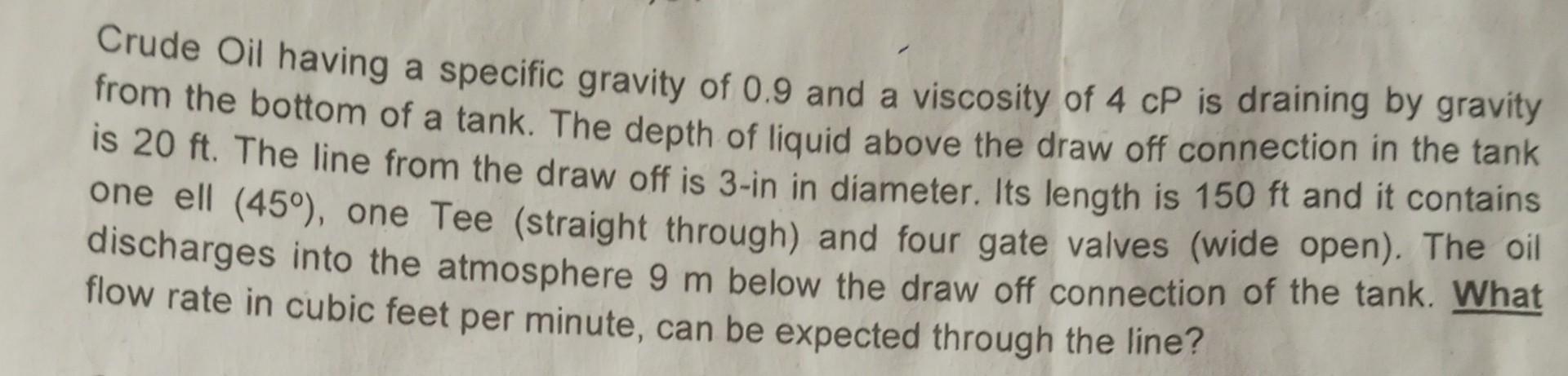 Solved Crude Oil having a specific gravity of 0.9 and a | Chegg.com