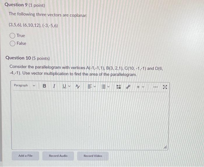 Solved The following three vectors are coplanar: | Chegg.com