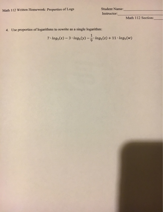 Solved Student Name: Instructor: Math 112 Written Homework: | Chegg.com