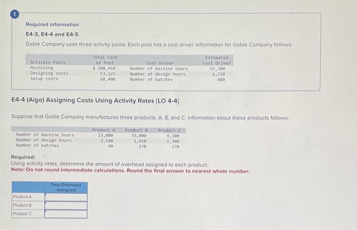 Solved Required Information E4-3, E4-4 and E4-5 Gable | Chegg.com