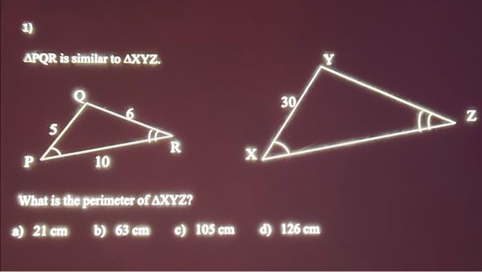 Solved ) PQR is similar to XYZ. What is the perimeter of | Chegg.com