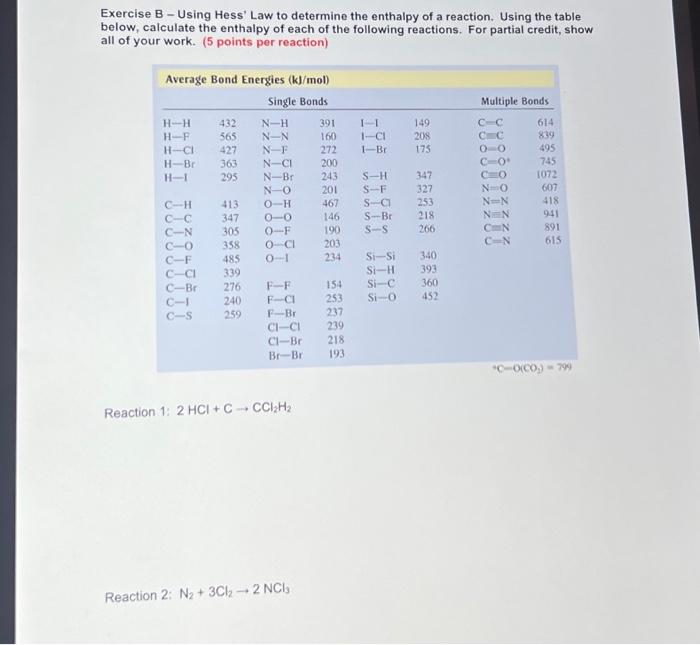 Solved Exercise B - Using Hess' Law to determine the | Chegg.com Solved Exercise B - Using Hess' Law to determine the | Chegg.com