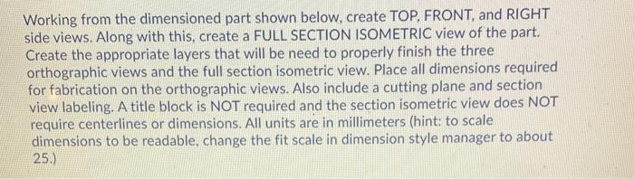 Solved Working from the dimensioned part shown below, create | Chegg.com