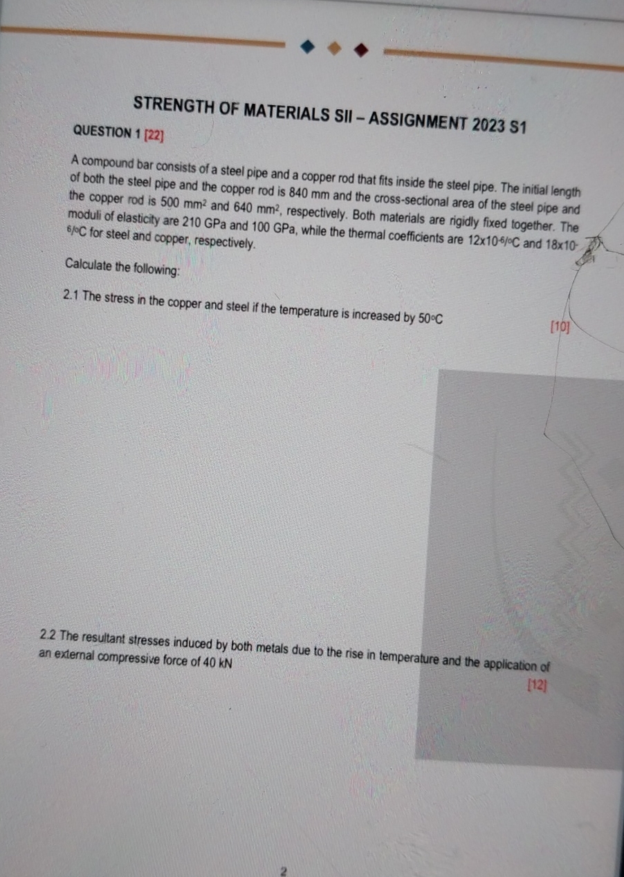 Solved STRENGTH OF MATERIALS SII - ﻿ASSIGNMENT 2023 | Chegg.com