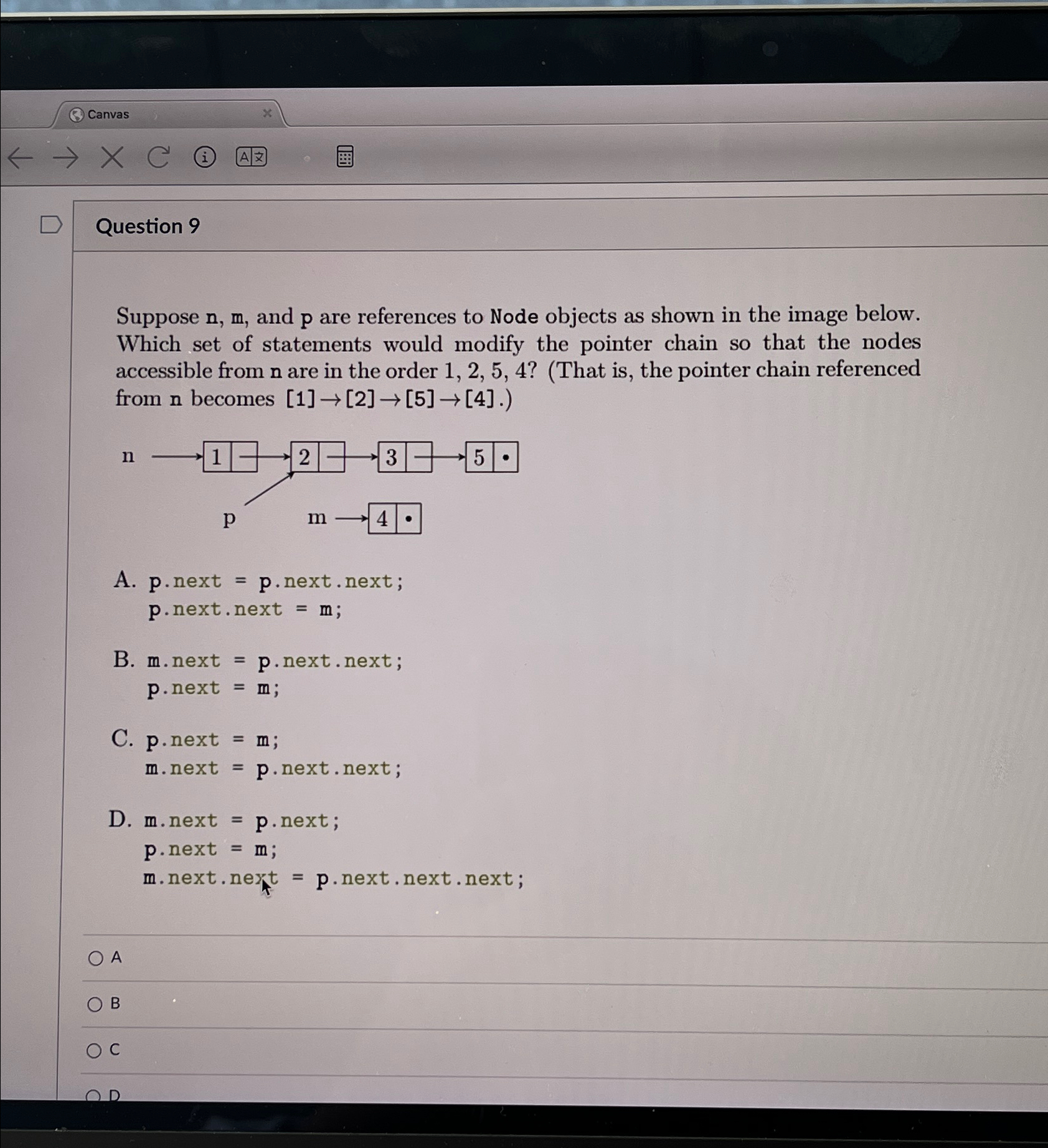 Solved Question 9Suppose n,m, ﻿and p ﻿are references to Node | Chegg.com