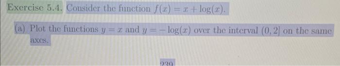 Solved Exercise 5.4. Consider the function f(x)=x+log(x). | Chegg.com
