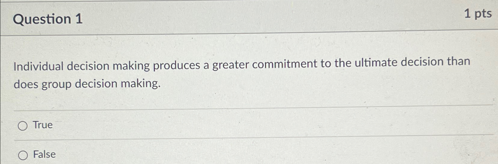 Solved Question 11ptsIndividual decision making produces a | Chegg.com