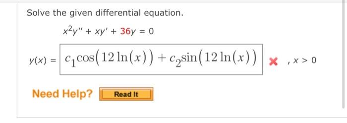 [Solved]: Solve the given differential equation. x2y+xy+36y