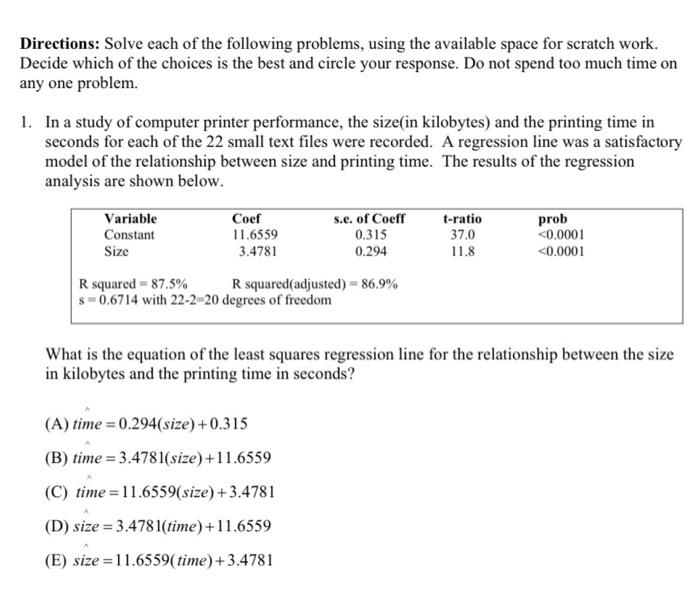 Solved Directions: Solve each of the following problems, | Chegg.com