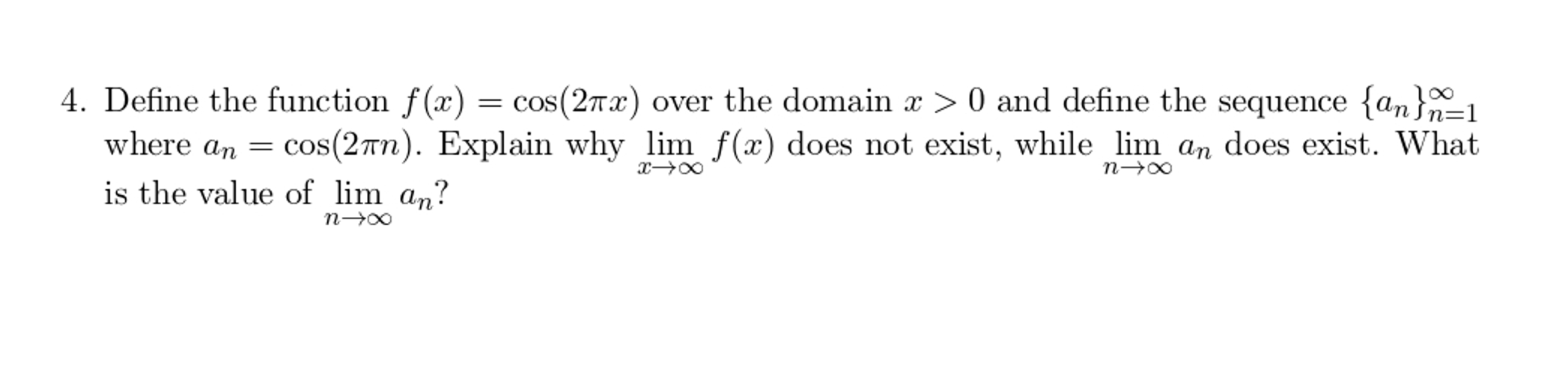 Solved Define the function f(x)=cos(2πx) ﻿over the domain | Chegg.com