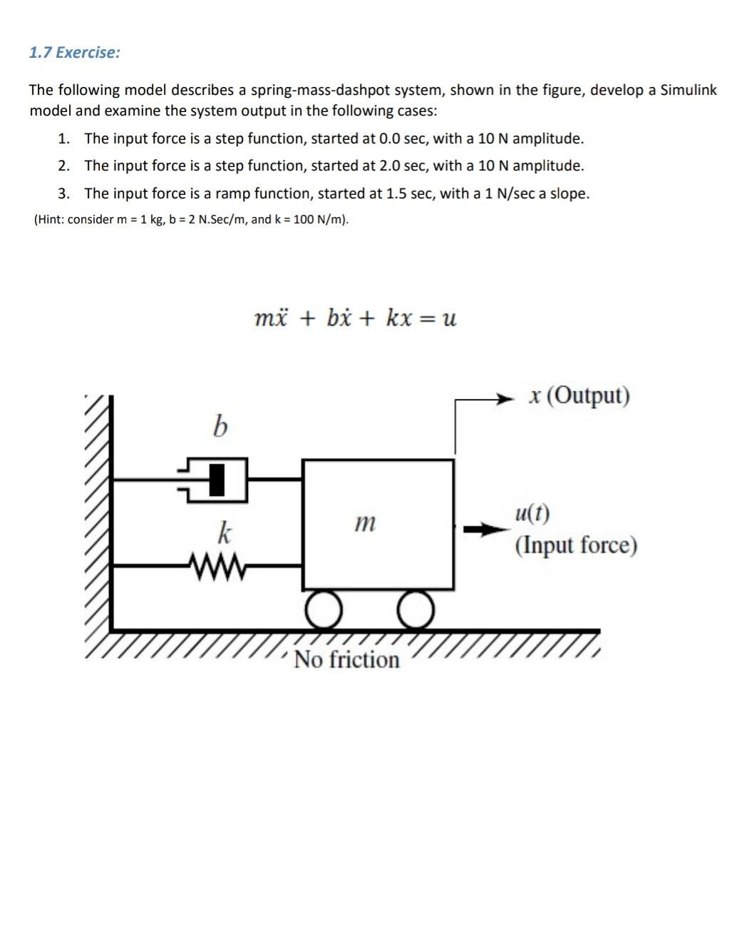 Solved 1.7 Exercise: The following model describes a | Chegg.com