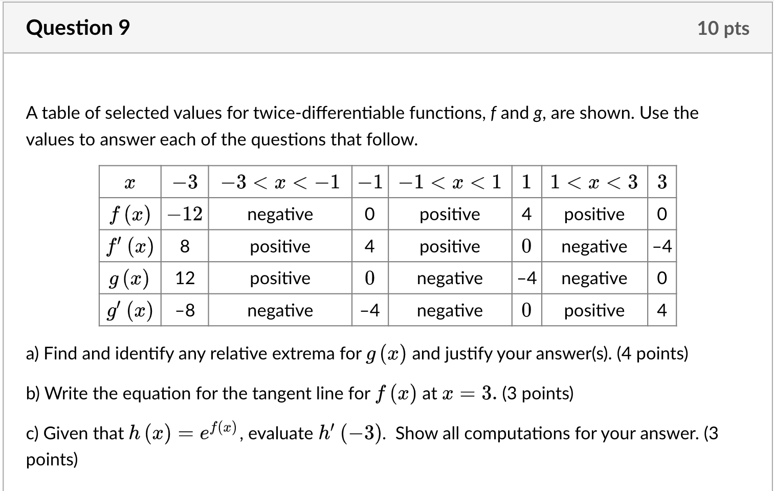 Solved Question 910 ptsA table of ﻿selected values for | Chegg.com