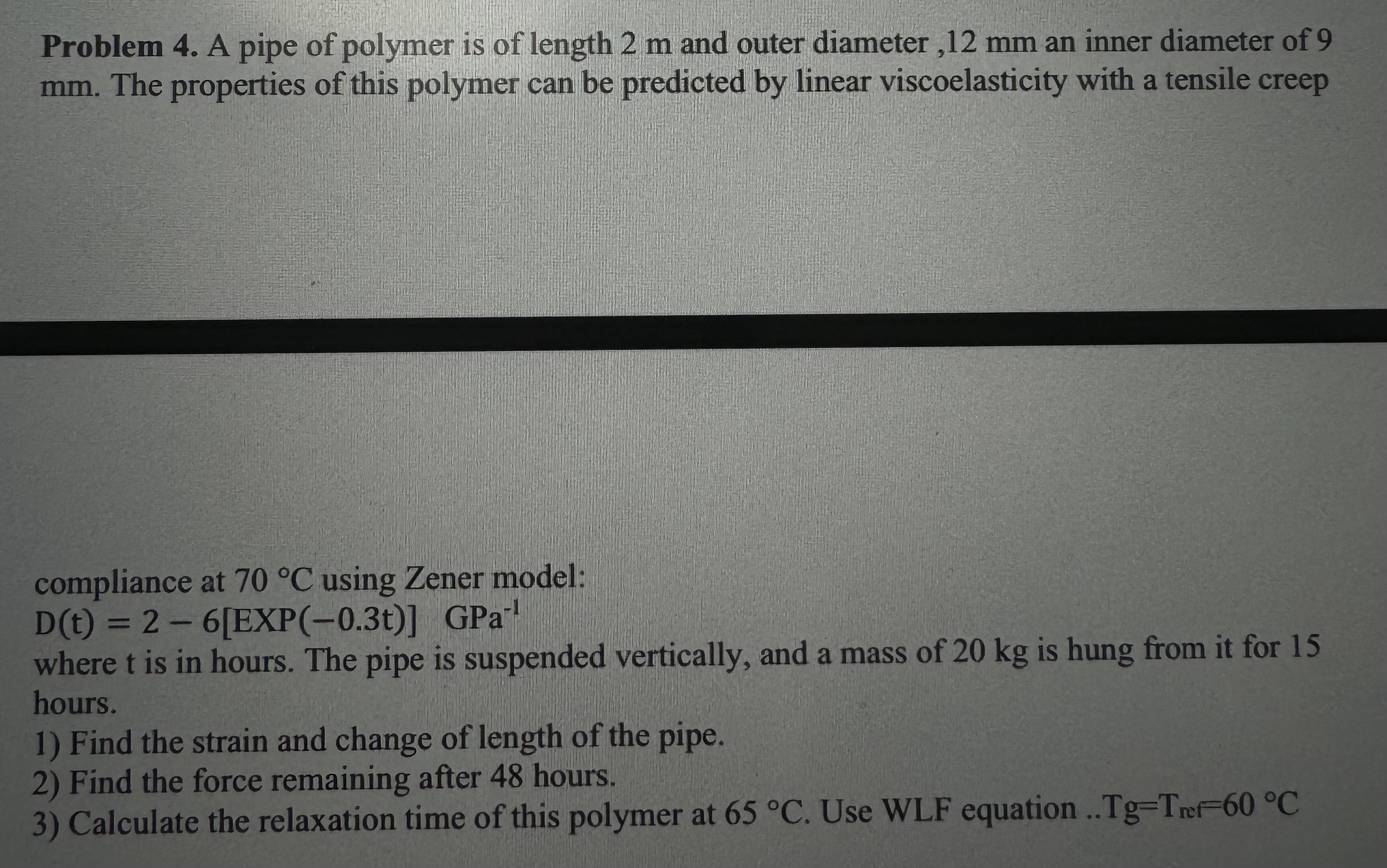Solved Problem 4. ﻿A pipe of polymer is of length 2m ﻿and | Chegg.com