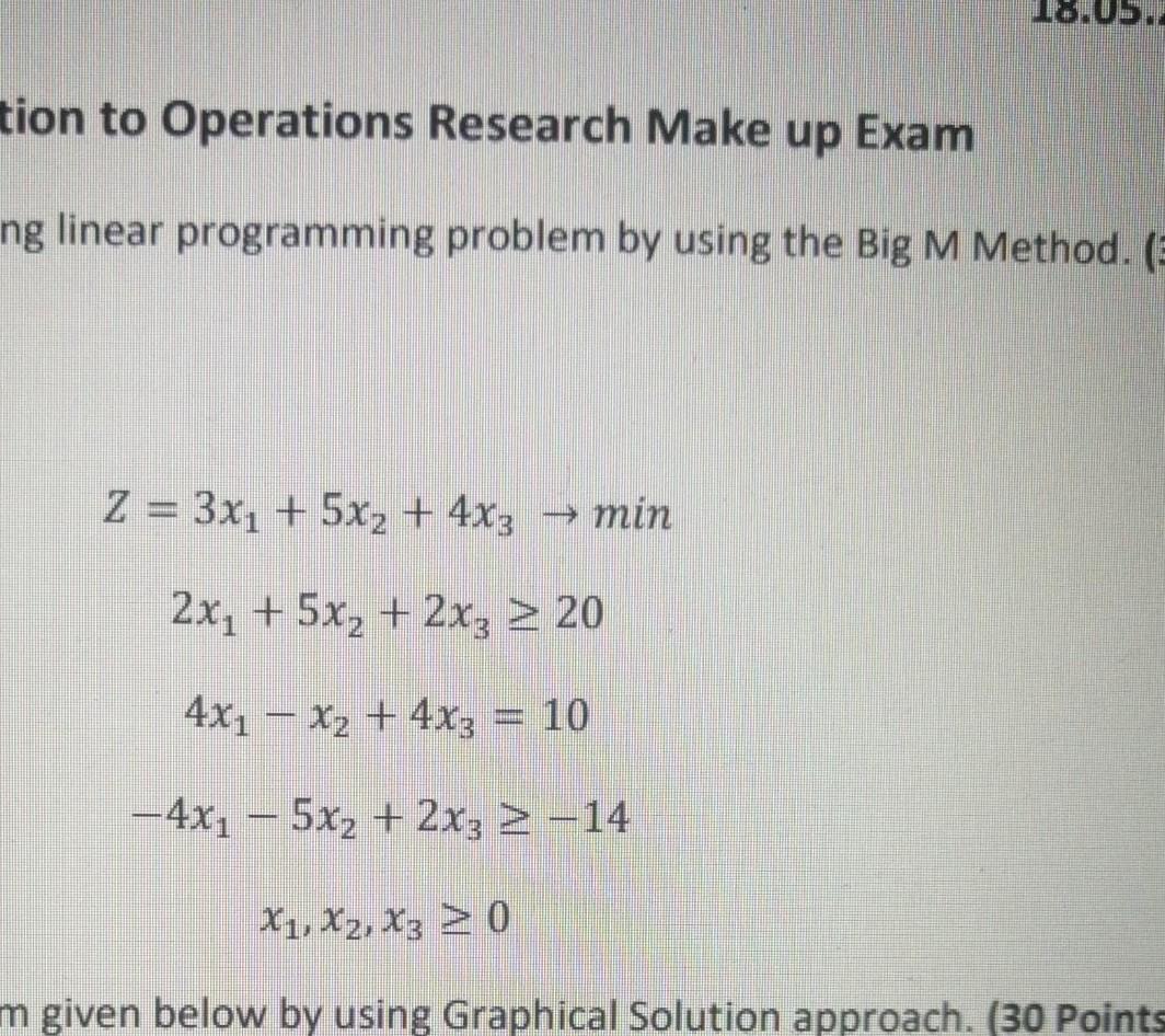 Solved ion to Operations Research Make up Exam g linear | Chegg.com