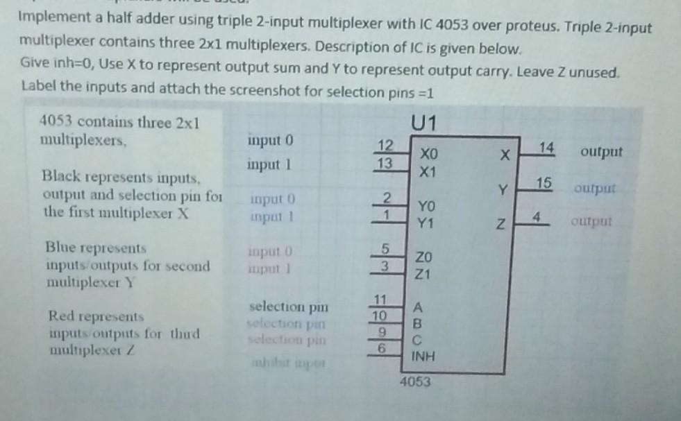 Solved input 0 Implement a half adder using triple 2-input | Chegg.com