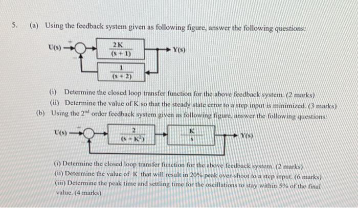 Solved 5 . (a) Using the feedback system given as following | Chegg.com